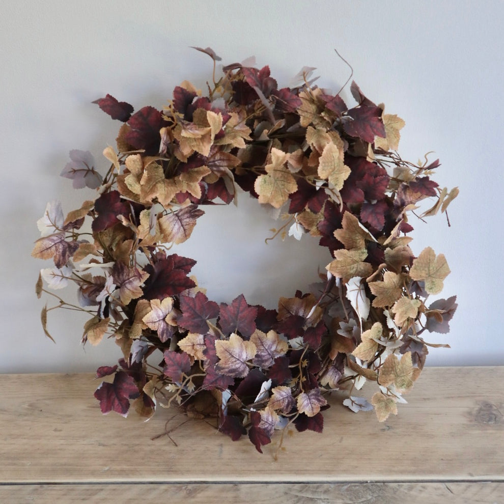 Muted Rustic Autumn Leaf Wreath – Earthy Browns, Bordo & Yellow ...
